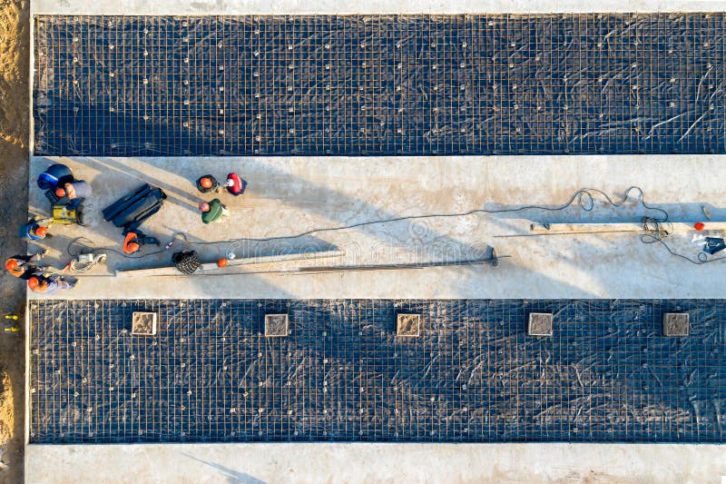 Construction Work.Placing Concrete Foundations Aerial View Stock Image ...