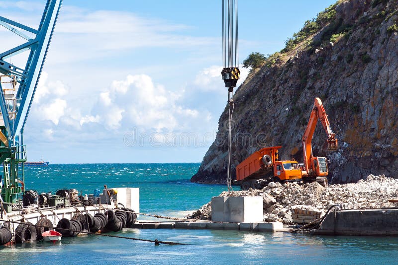 Construction work in port stock image. Image of built - 142192163