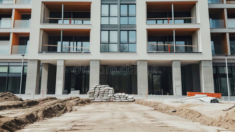 Construction Work in Progress at Contemporary Multi Story Building Site ...