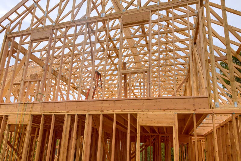 Wooden Framing Beams in an Unfinished House Construction Work in ...