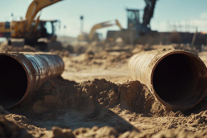 Construction Work for Replacement of Engineering Pipes. Workers ...