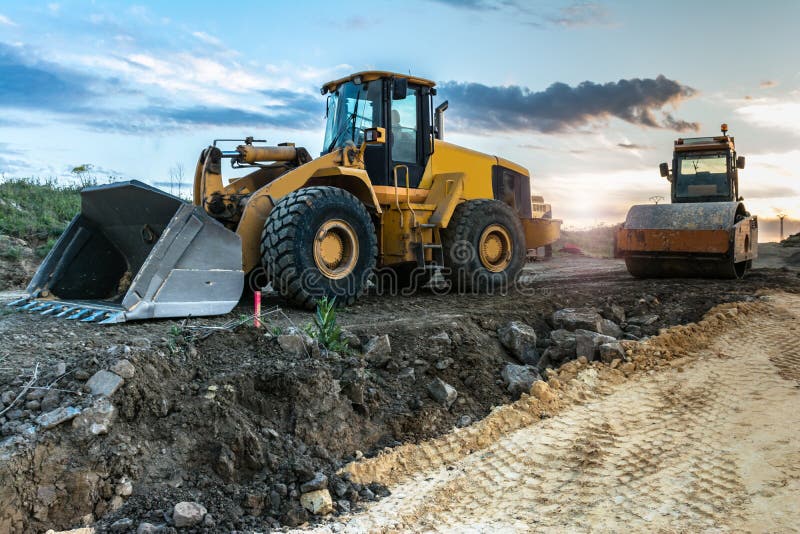 Construction Work for a Road Stock Image - Image of build, roller ...