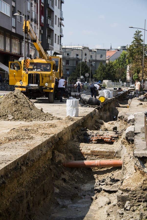 Construction Work on the Road Stock Photo - Image of manual, city ...