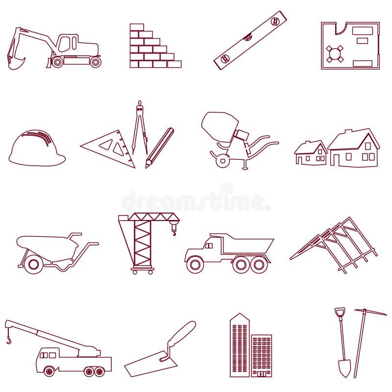 Construction and Work Simple Outline Icons Set Eps10 Stock Vector ...