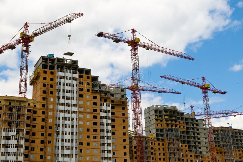 Many Tall Buildings Under Construction and Cranes Stock Photo - Image ...