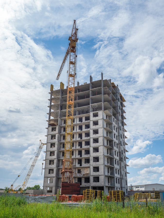 Construction Work Site and High Rise Building. High-rise Building Under ...