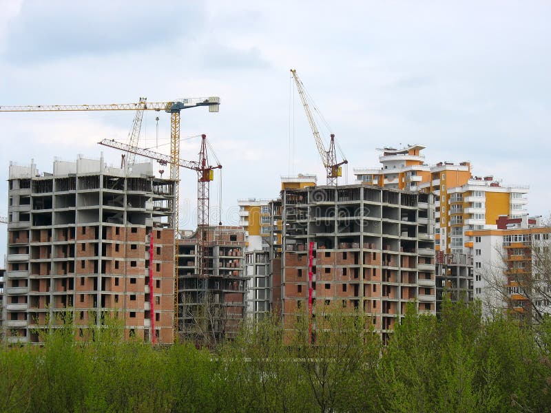 Construction Work Site Place Concept With Cranes Stock Image - Image of ...