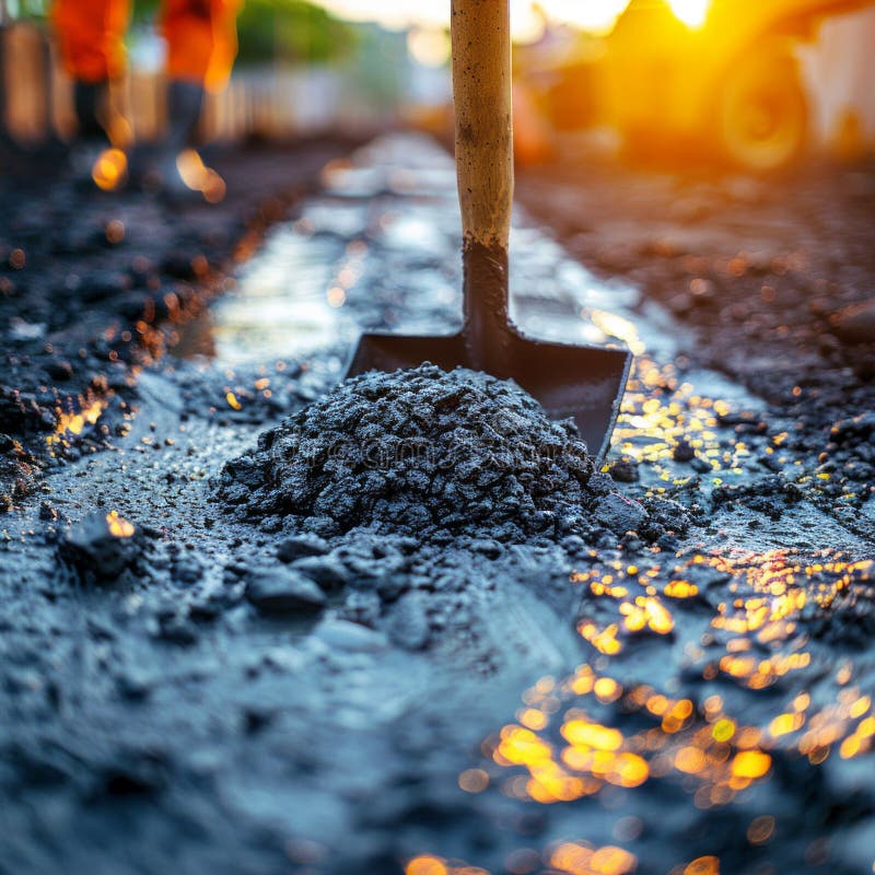 Construction Work at Sunset: Shovel and Fresh Concrete. Generative Ai ...