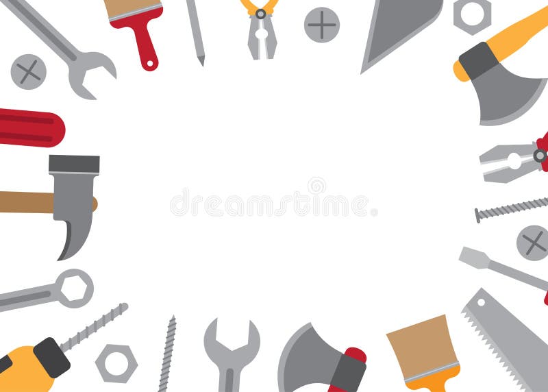 Construction Work Tools Border Frame Isolated on White Background Stock ...