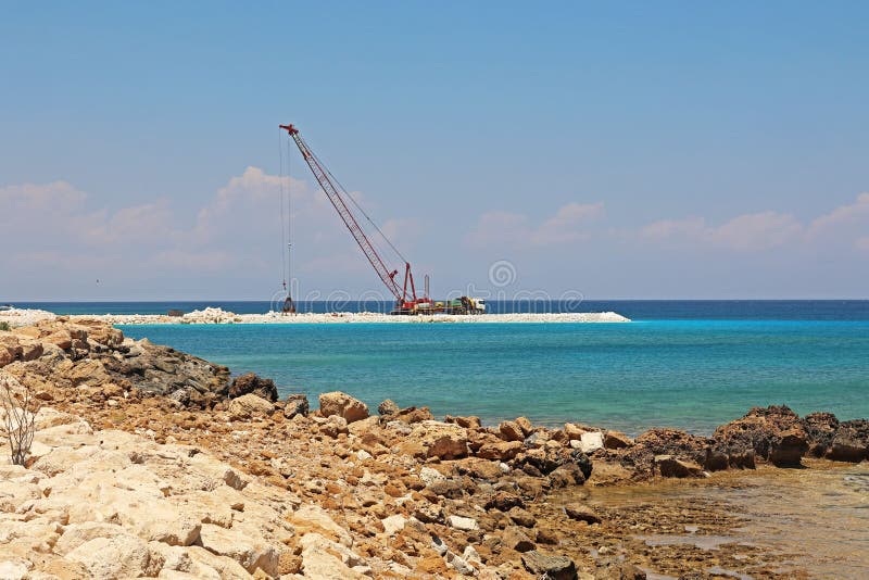 Construction Work is Underway on the Coast of the Sea Stock Image ...