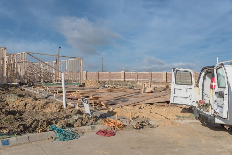 Work Van with Back Open and Tools at Construction Site Stock Image ...