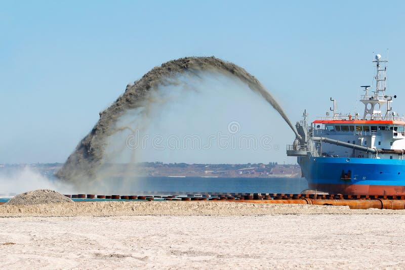 Marine Construction. Truck Dumping Rocks at Sea Stock Image - Image of ...