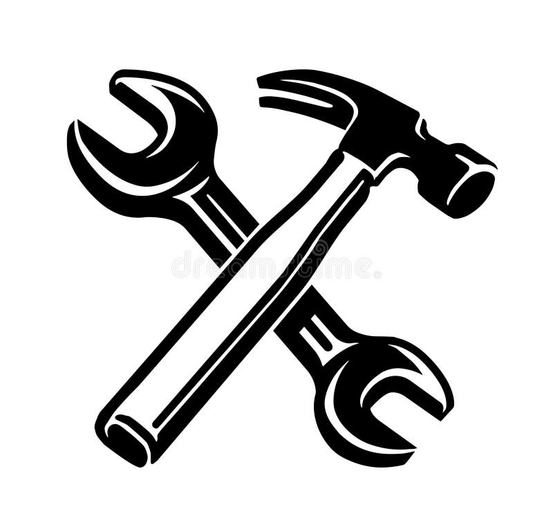 Construction Work, Workshop Emblem. Hammer and Wrench Symbol or Sign ...