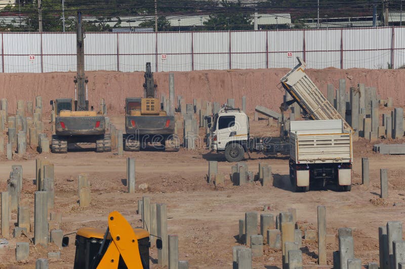 Construction Work Zones of Piling Where Piles are Driven into the ...