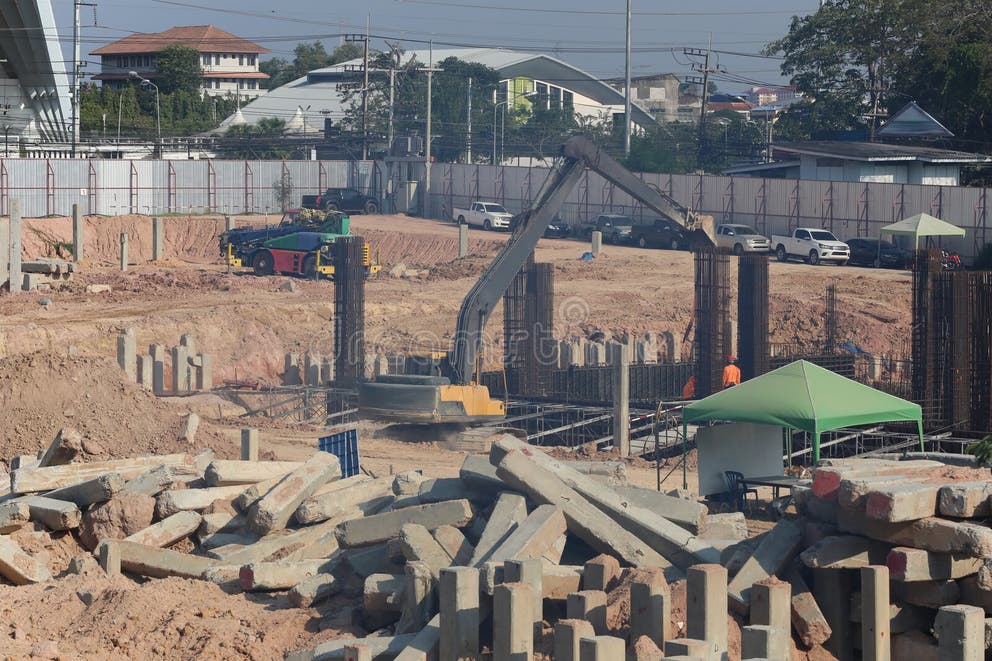Construction Work Zones of Piling Where Piles are Driven into the ...