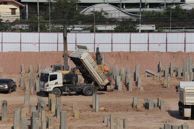 Construction Work Zones of Piling Where Piles are Driven into the ...