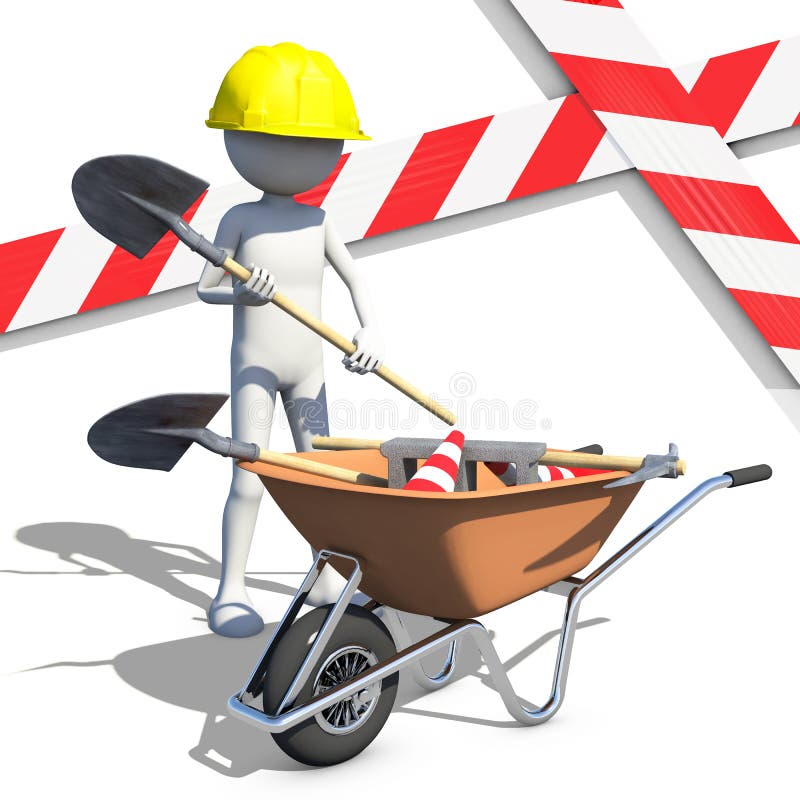 Construction Worker in Action with Construction Site Tape Stock ...