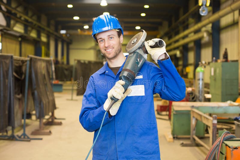 Construction Worker with Angle Grinder Stock Photo - Image of engineer ...