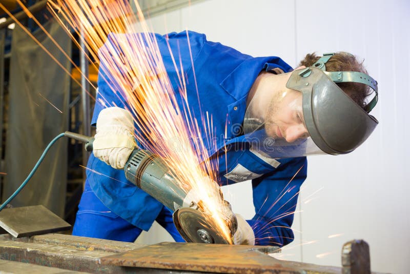 Construction Worker with Angle Grinder Stock Image - Image of grinder ...