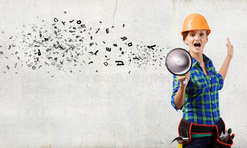 Construction Worker Announcing Something Stock Photo - Image of scream ...