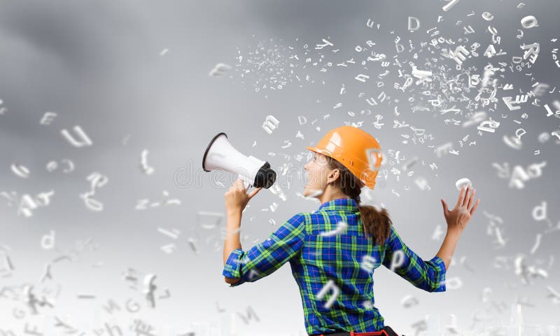 Construction Worker Announcing Something Stock Image - Image of hard ...