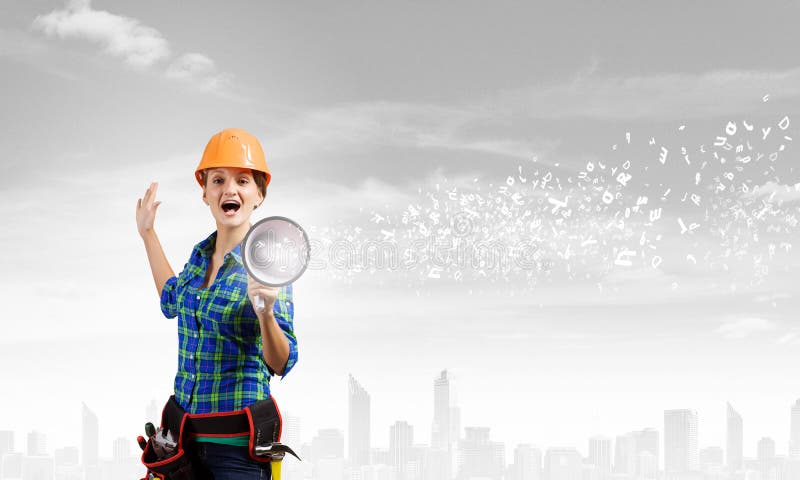 Construction Worker Announcing Something Stock Image - Image of ...