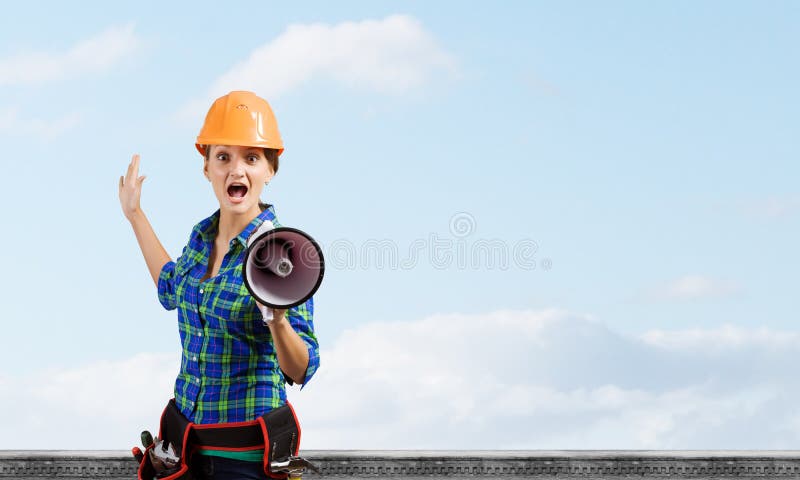 Construction Worker Announcing Something Stock Image - Image of ...