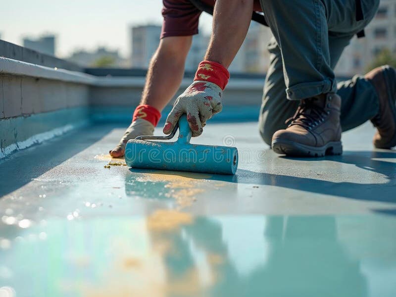 Construction Worker Applies Waterproof Coating Stock Illustration ...