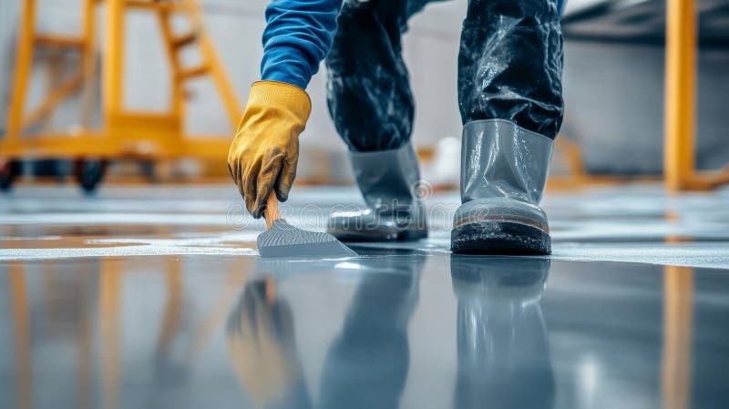 Construction Worker Applying Epoxy Coating in Industrial Setting Stock ...