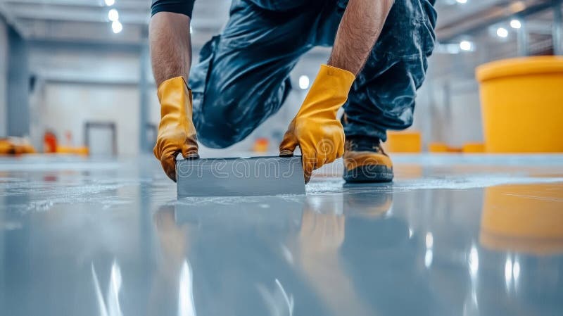 Construction Worker Applying Epoxy Coating in Industrial Setting Stock ...