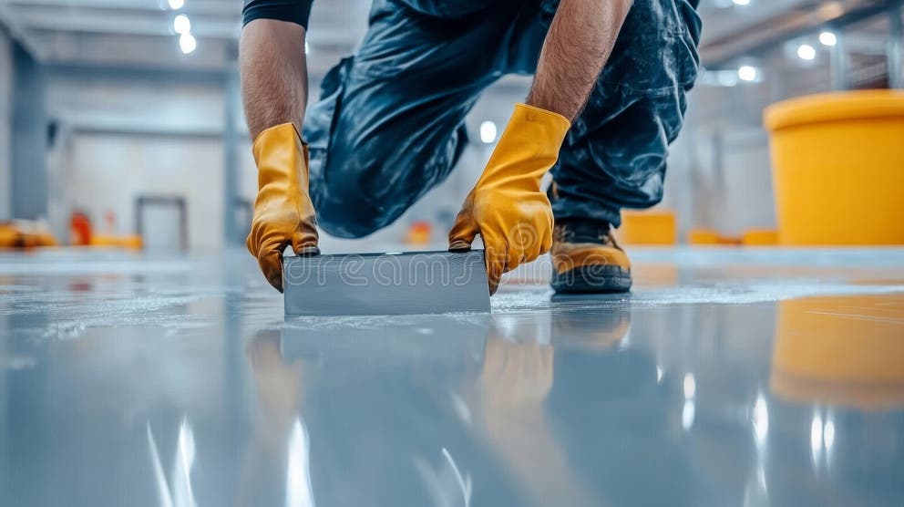 Construction Worker Applying Epoxy Coating in Industrial Setting Stock ...