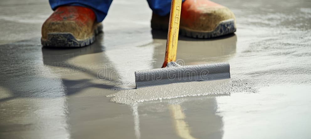 Construction Worker Applying Epoxy Coating To Concrete Floor ...