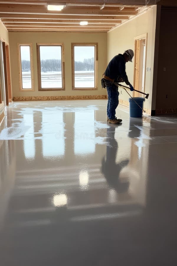 Construction Worker Applying Epoxy Resin Coating, Creating a Durable ...