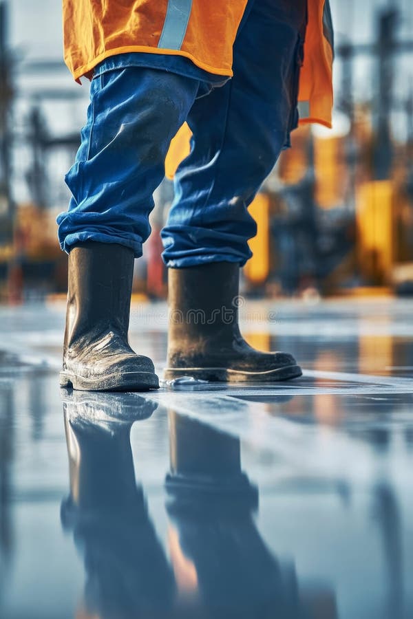 Construction Worker Applying Epoxy Resin Coating, Creating Smooth ...