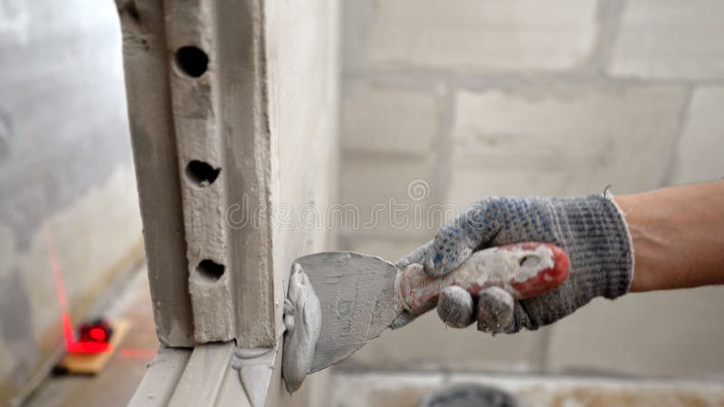 Construction Worker Applying Mortar on Precast Wall Panel Stock Photo ...