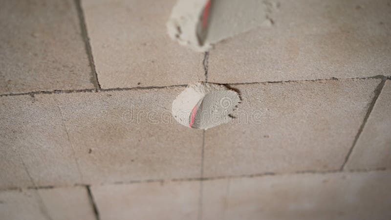 Construction Worker Applying Plaster on a Brick Wall Stock Image ...