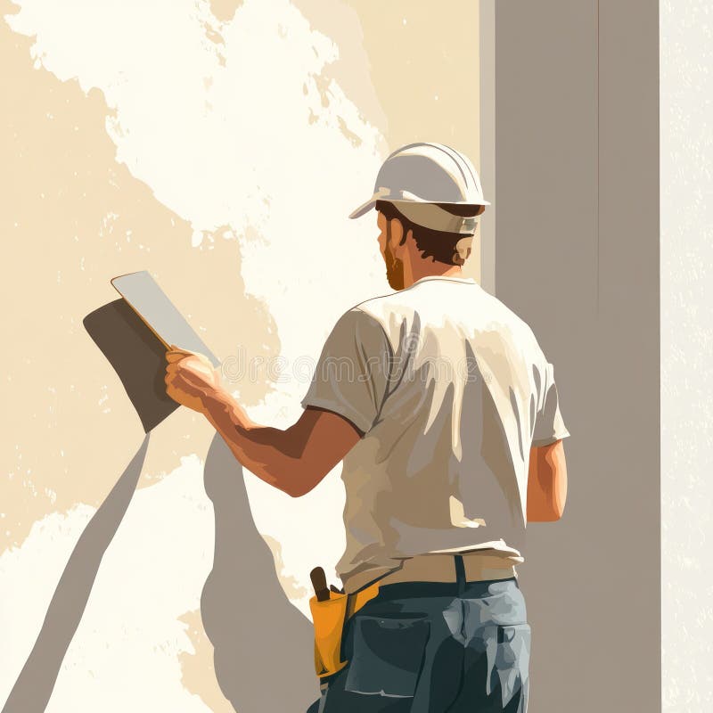 Construction Worker Applying Plaster Illustration, a Detailed View of ...