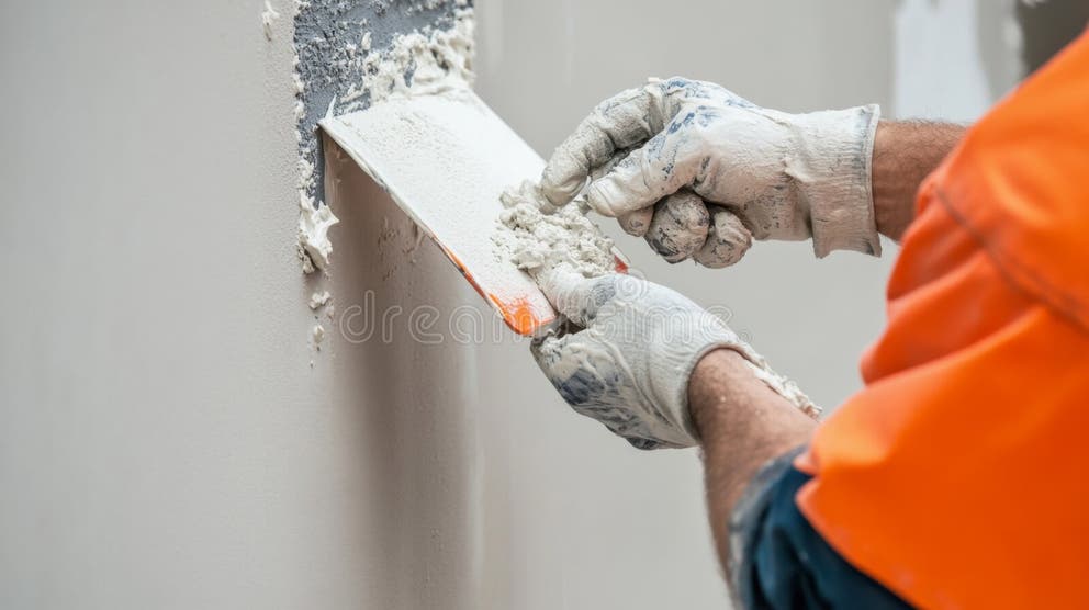 A Construction Worker Applying Spackle To a Wall Stock Illustration ...