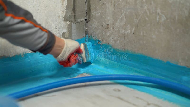 Construction Worker Applying Waterproofing Material Brush Corner ...