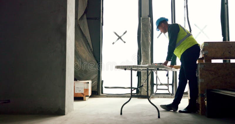 Construction Worker, Architecture and Plan, Blueprint and Man Architect ...