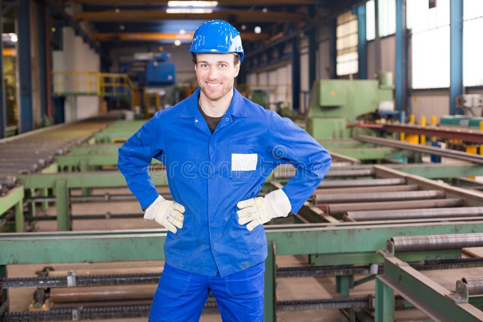 Construction Worker in Assembly Hall Stock Image - Image of factory ...
