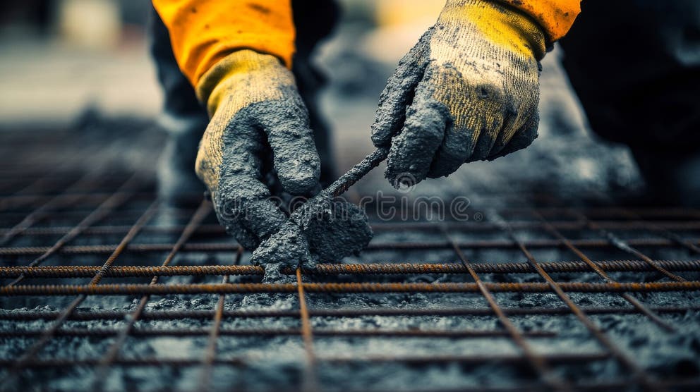 A Construction Worker Attaches a Deformed Reinforcement Bar Using ...