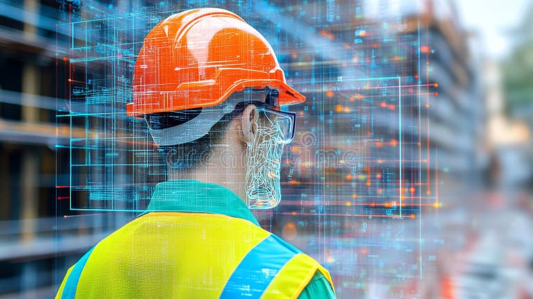 Construction Worker with Augmented Reality Headset in Construction Site ...