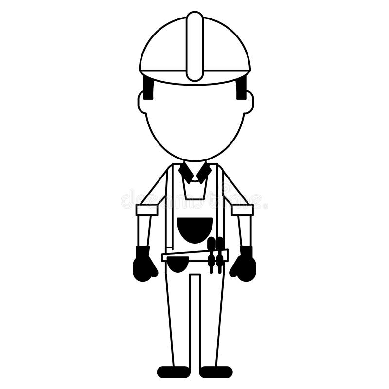 Construction Worker Avatar in Black and White Stock Vector ...