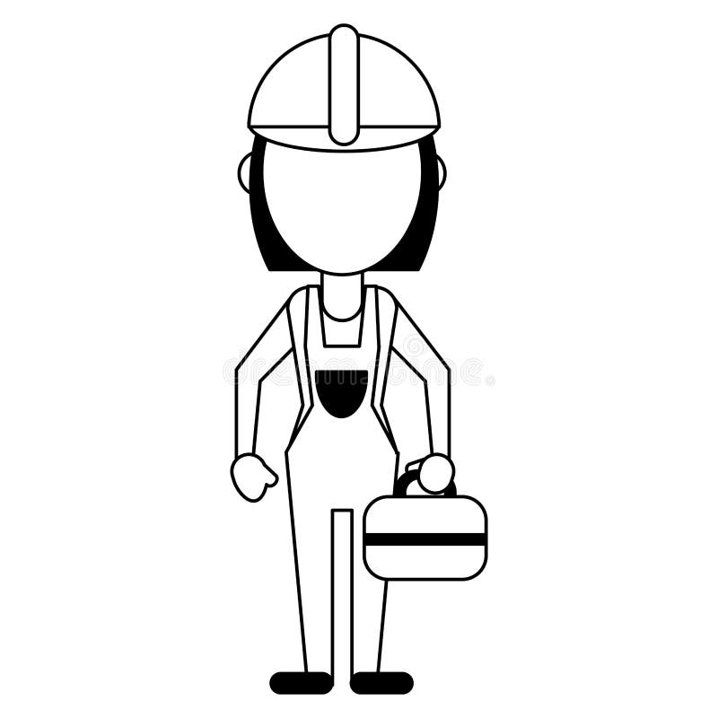Construction Worker Avatar in Black and White Stock Vector ...