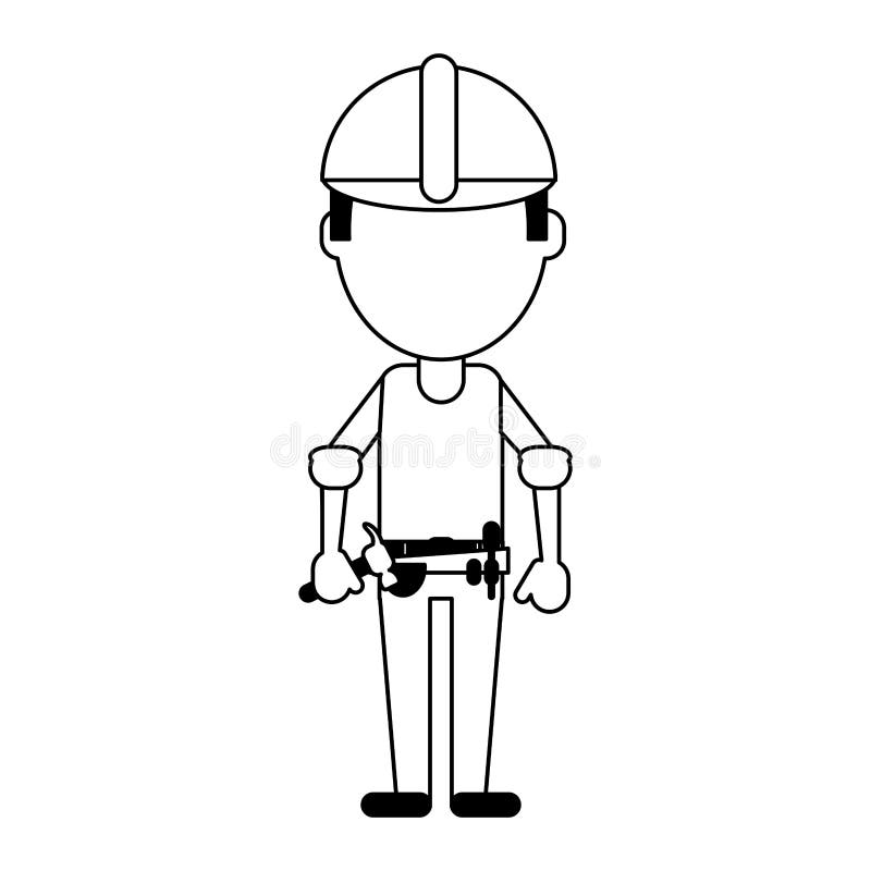 Construction Worker Avatar in Black and White Stock Vector ...