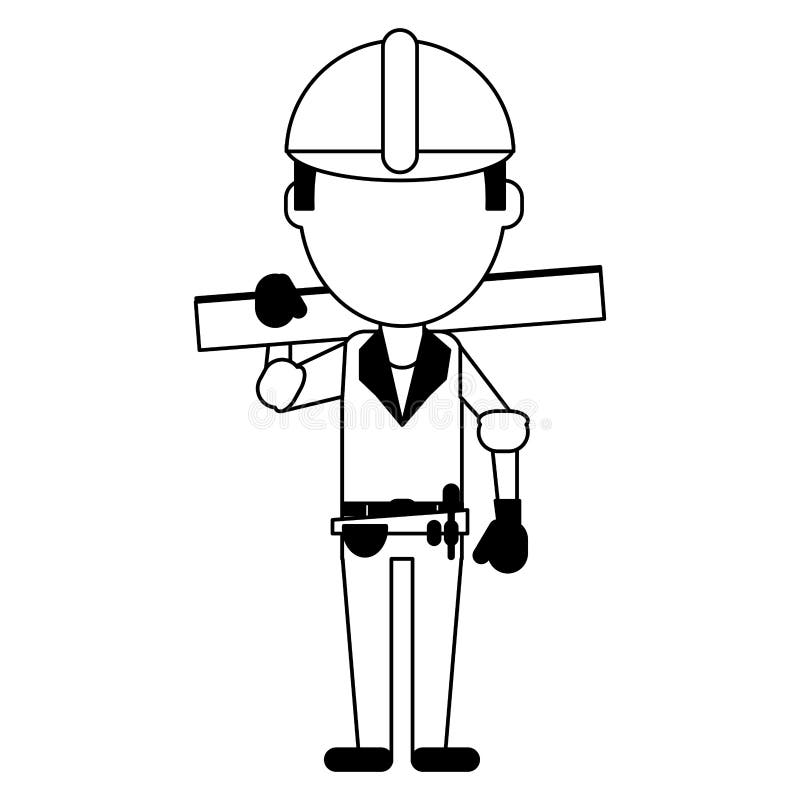 Construction Worker Avatar in Black and White Stock Vector ...