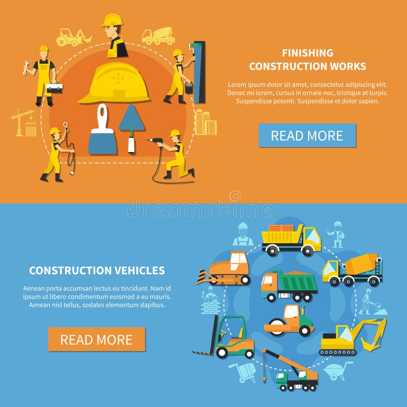 Construction Worker Banner Set Stock Vector - Illustration of ladies ...