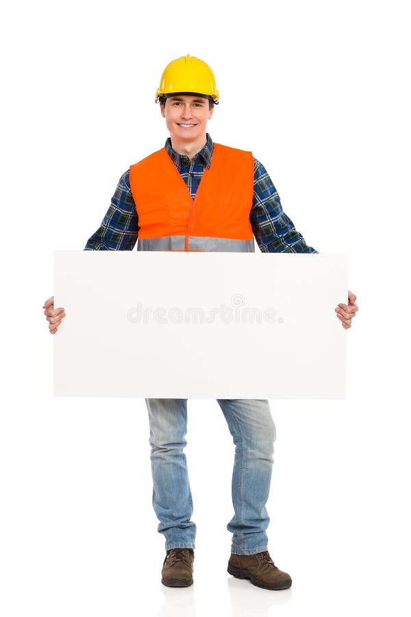 Construction Worker with a Banner. Stock Photo - Image of inspector ...