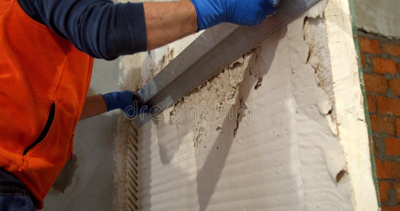 Using a Massive Trowel To Plaster the Walls, Renovation Work, 4k Stock ...